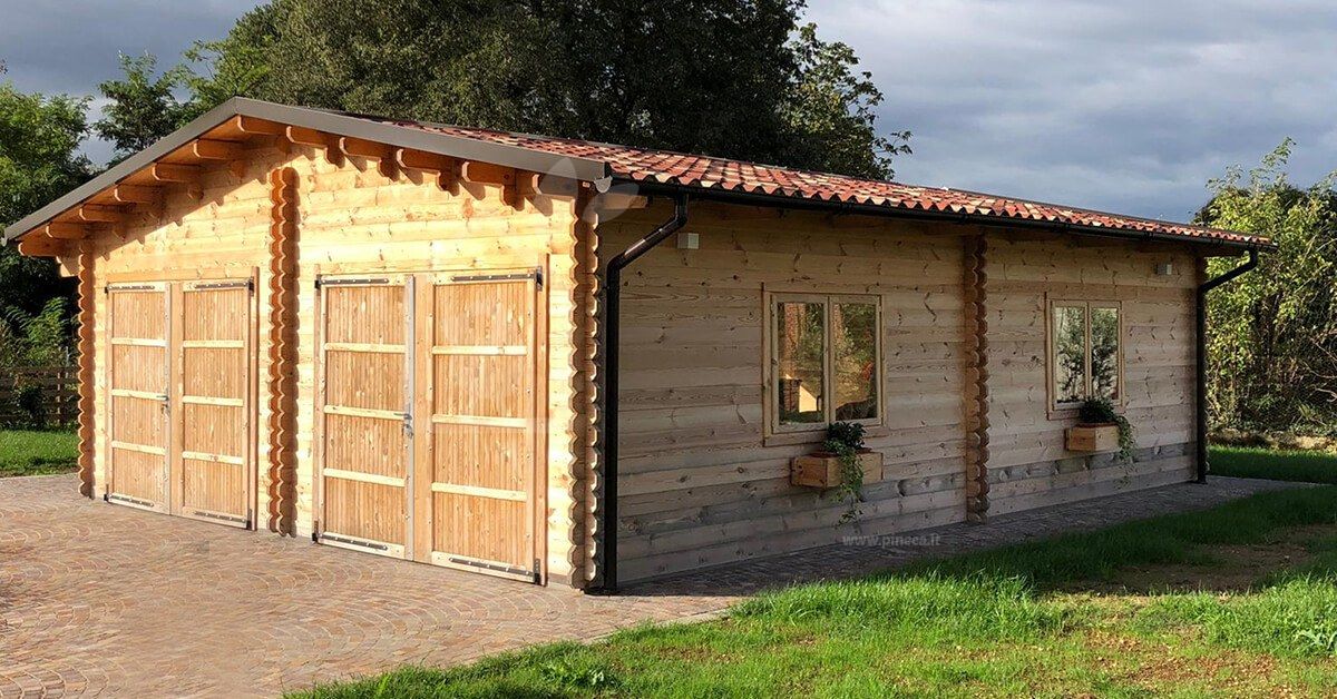 Garage in legno doppio CLASSIC DUO (44 mm), 6x6 m, 36 m²